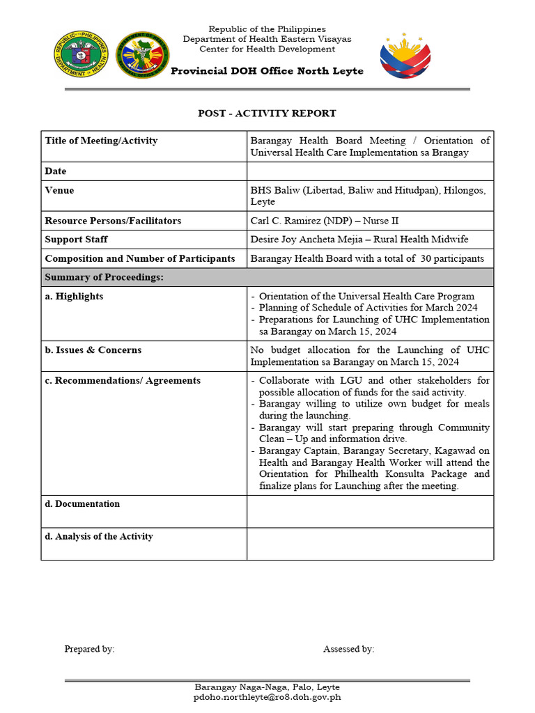 UHC Post Activity Report | PDF | Public Services | Health Economics