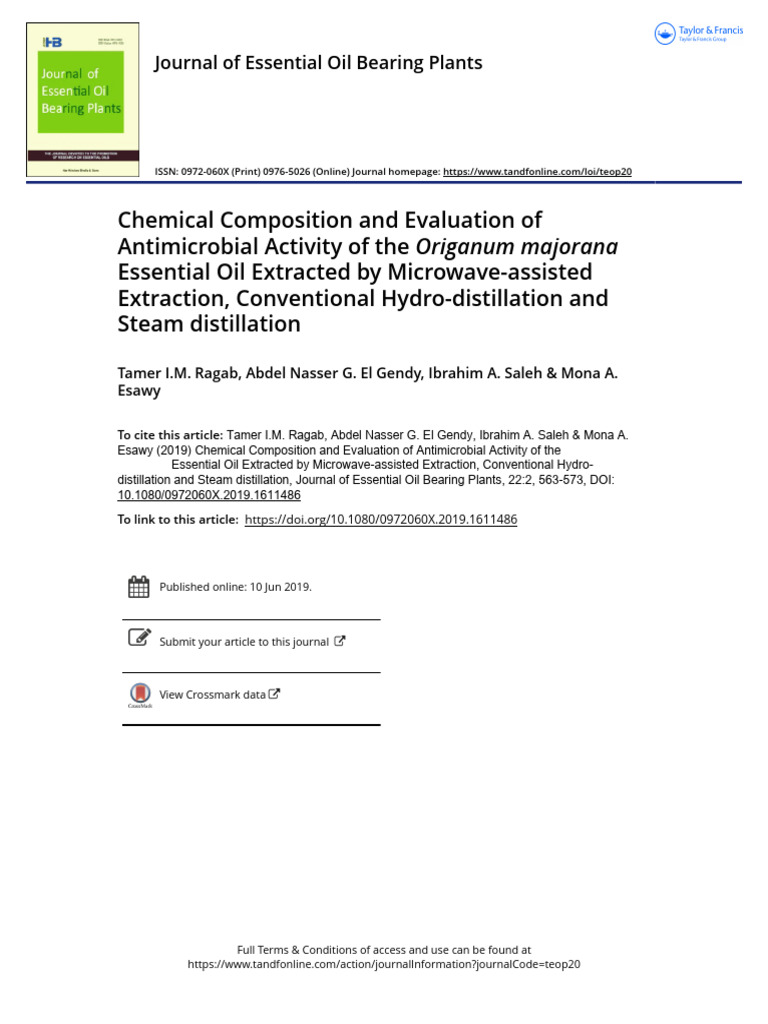 Chemical Composition and Evaluation of Antimicrobial Activity of The Origanum Majorana Essential ...