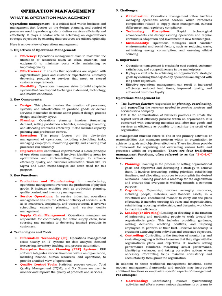 Reviewer - Operation Management | PDF | Supply Chain | Operations Management