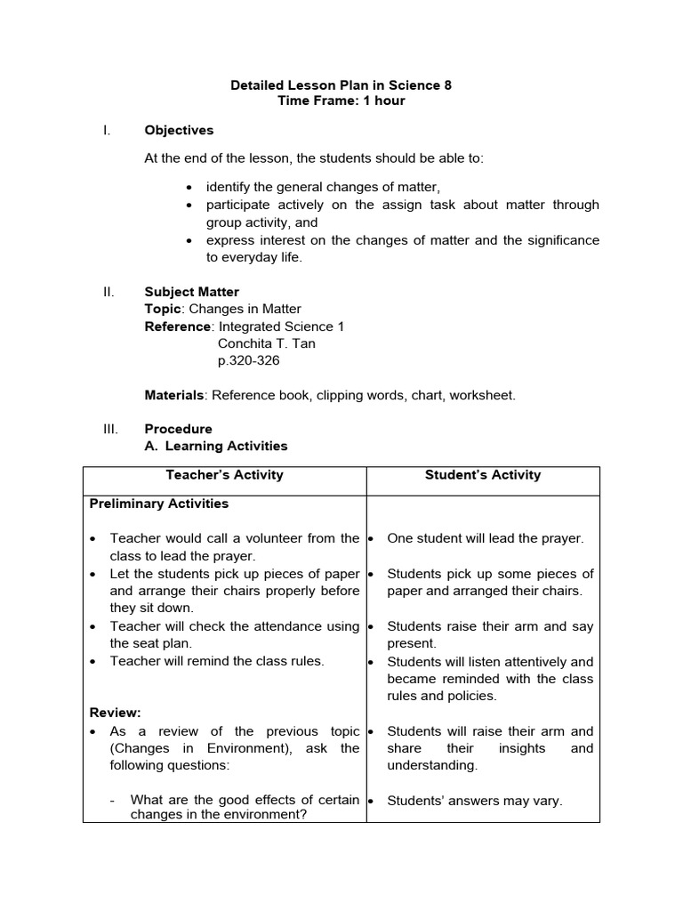 Detailed Lesson Plan in Science 1 | PDF | Matter | Cakes