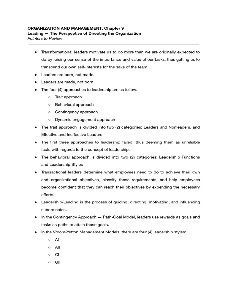 Organization and Management Chapter 9 Quiz Reviewer 1 | Download Free PDF | Leadership | Control ...