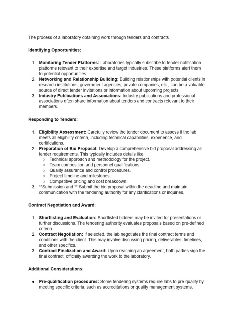 Procedure Explains How The Laboratory Obtains Work From Tenders and ...