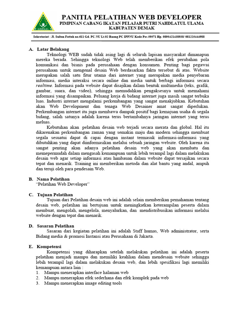 Pelatihan Web Developer Demak | PDF | Bisnis | Komputer