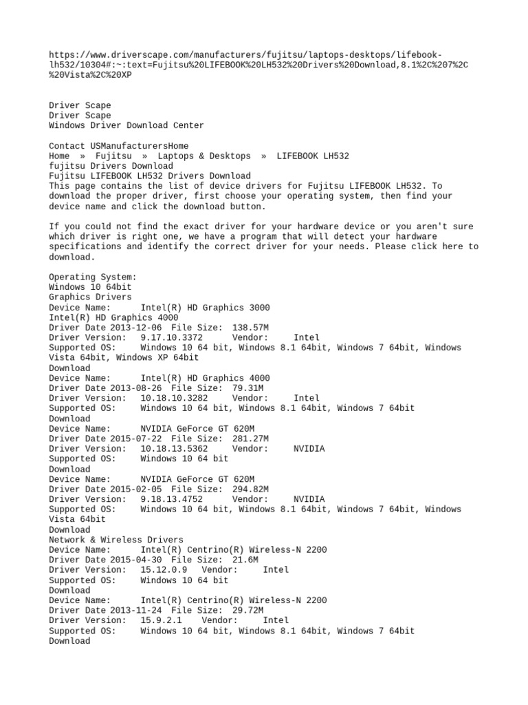 Fujitsu LIFEBOOK LH532 Driver Downloads | PDF | Microsoft Windows ...