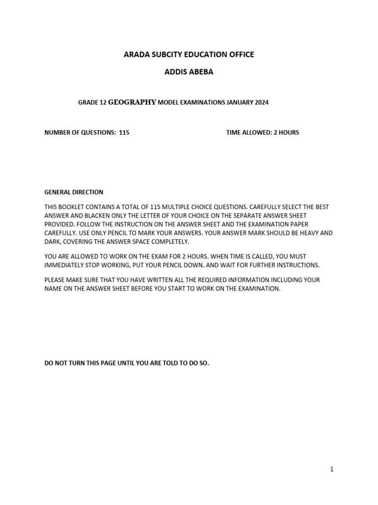 Grade 12 Geography Model Exam 2024 | PDF | Climate Change | Plate Tectonics