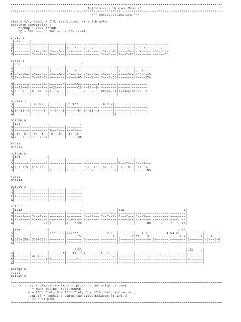 Television Marquee Moon Tab En | PDF | Guitars | Chordophones