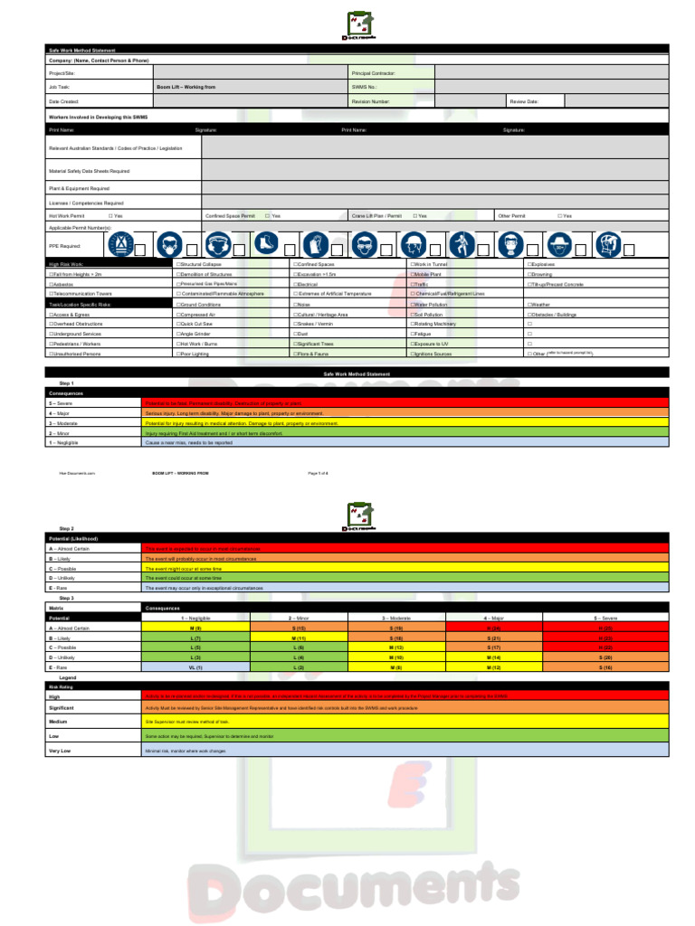 Boom Lift Safe Work Procedure Template | Download Free PDF | Personal ...