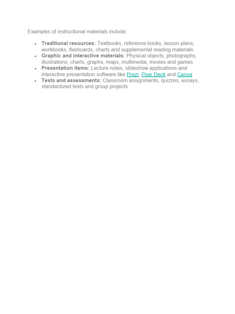 Examples of Instructional Materials Include | PDF | Art