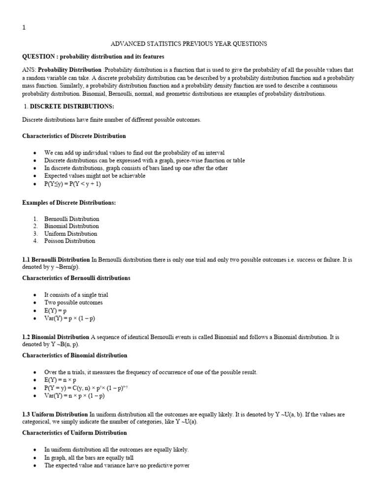 ADVANCED STATISTICS PREVIOUS YEAR QUESTIONS - Copy | PDF | Probability ...