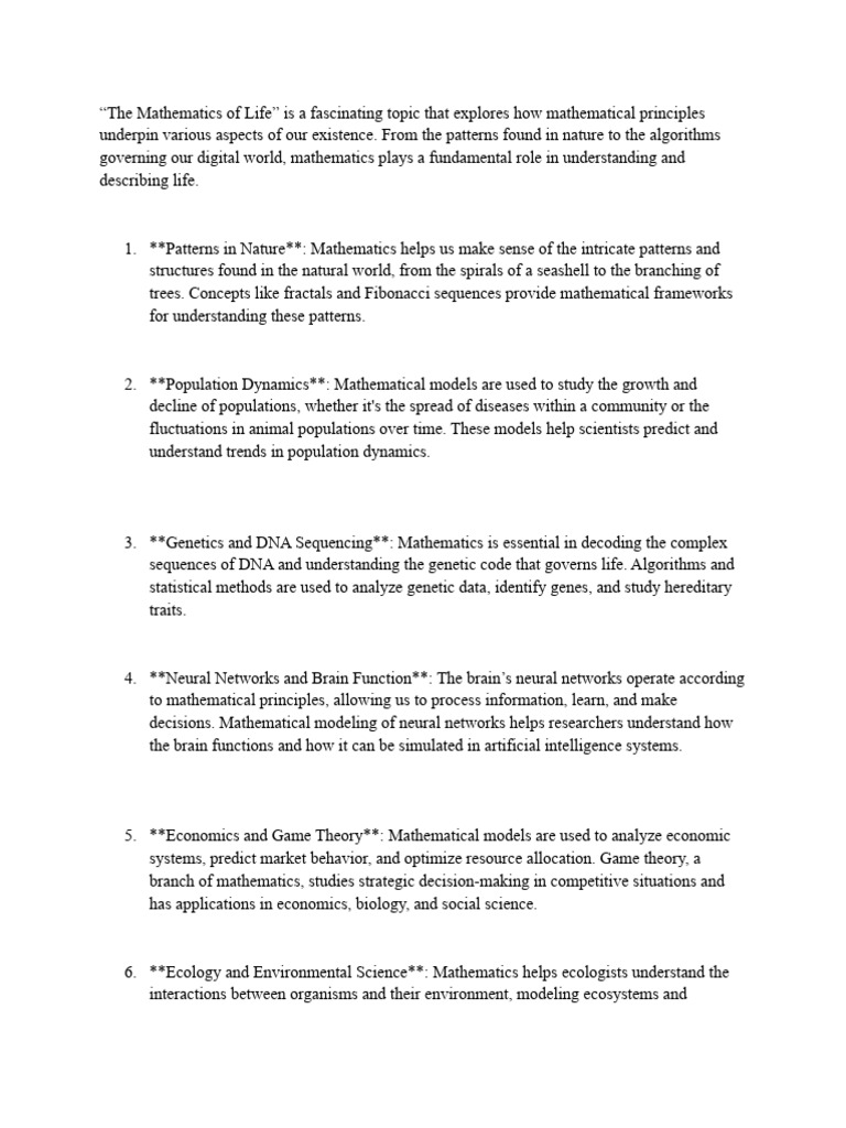 Mathematics of Life | PDF | Information | Ecology