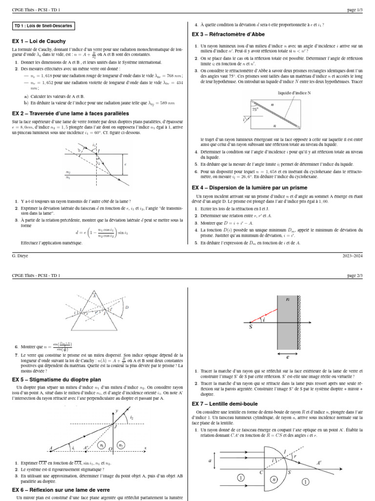 Lois de Snell-Descartes et Cauchy | PDF | Indice de réfraction | Optique