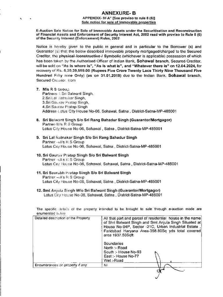 Annexure-B: 7. Mis R $ Group | PDF | Auction | Security Interest