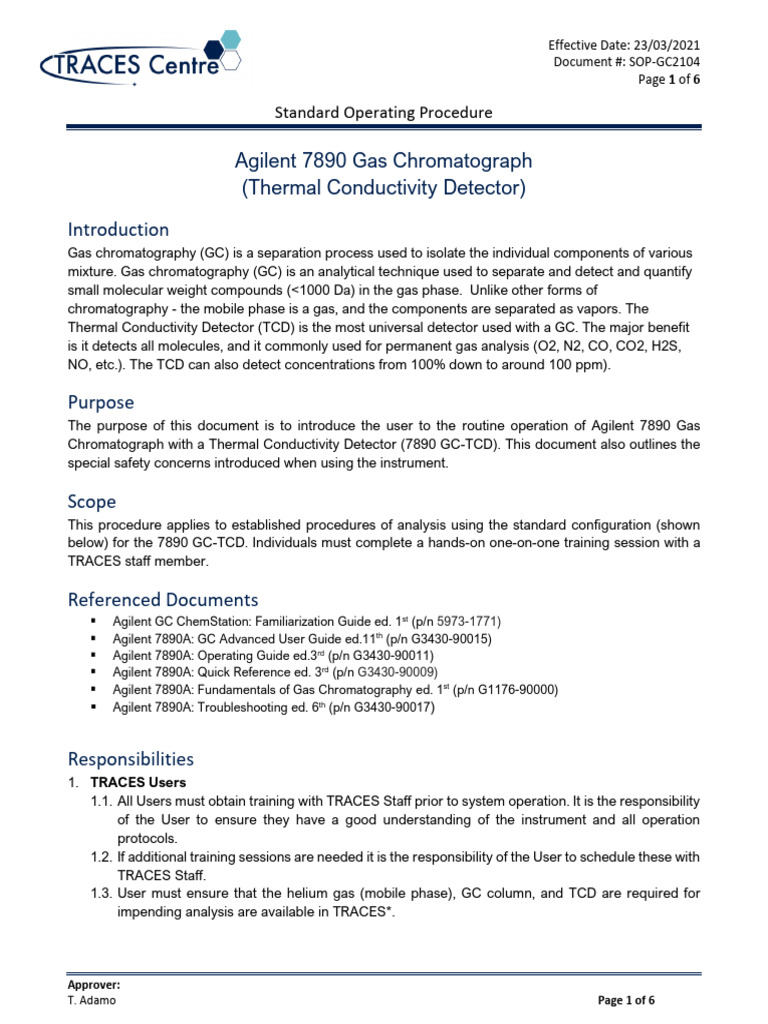GC TCD Sop | PDF | Gas Chromatography | Chromatography