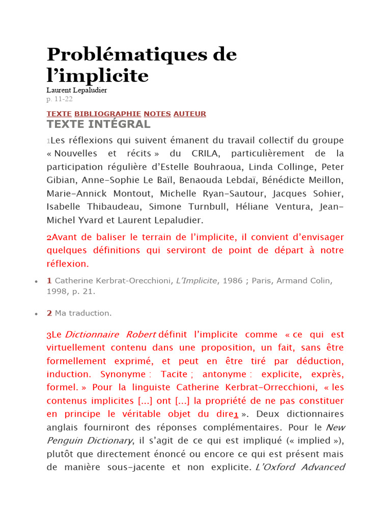 Problématiques de l'implicite en discours | PDF | Philosophie
