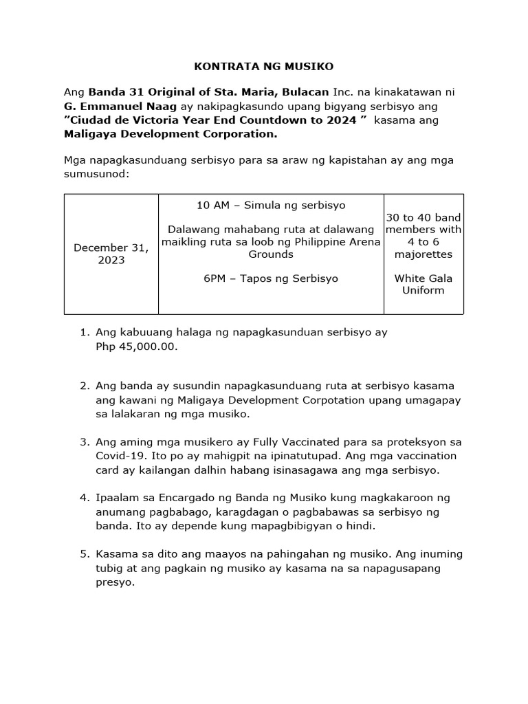 Kontrata NG Musiko | PDF
