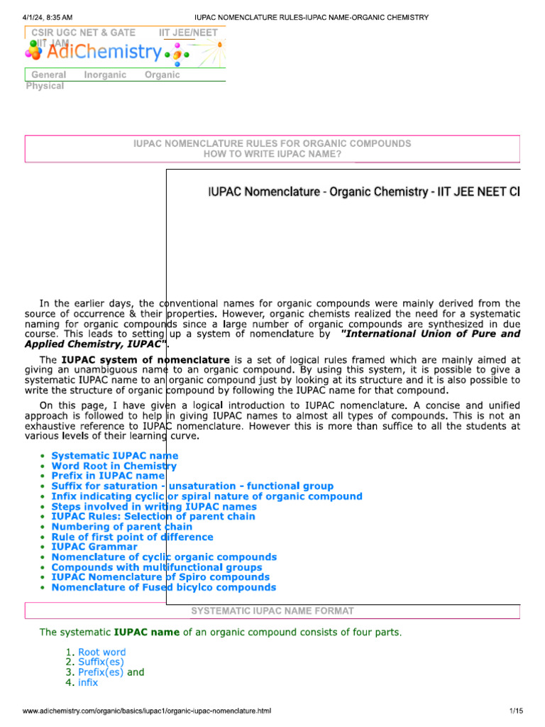 Aadi Naming of The Organic Chemistry | PDF