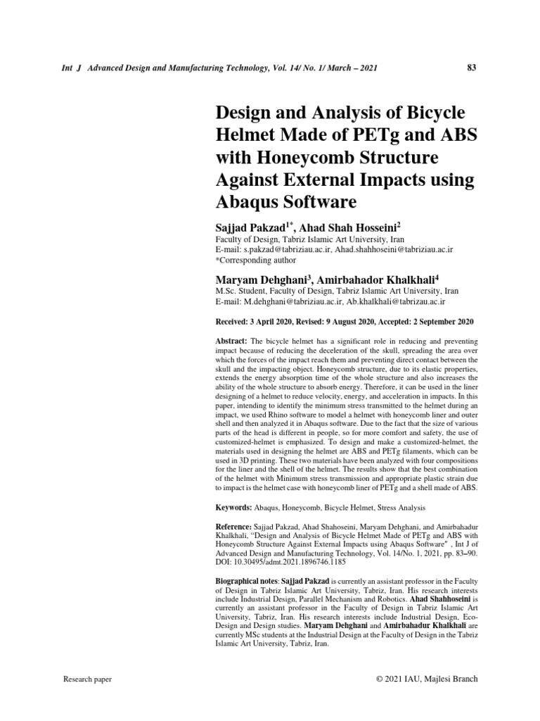 Bicycle Helmet Design with Honeycomb Structure | PDF | Traumatic Brain ...