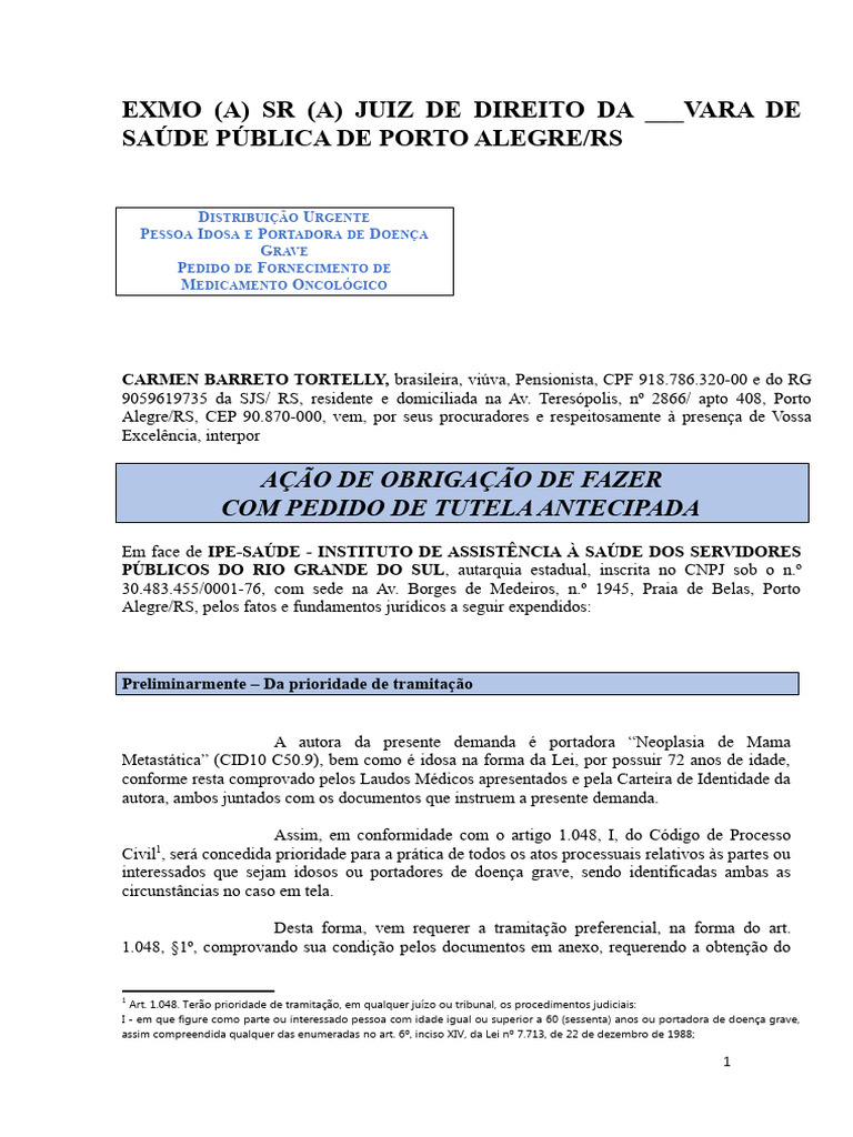 Inicial Ação Cominatória - Carmen | PDF | Justiça | Crime e Violência