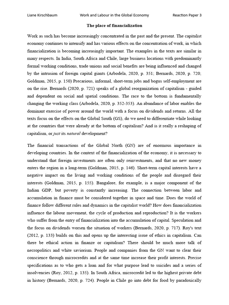 ReactionPaperNo3 Liane Kirschbaum | PDF | Capitalism | Labour Economics