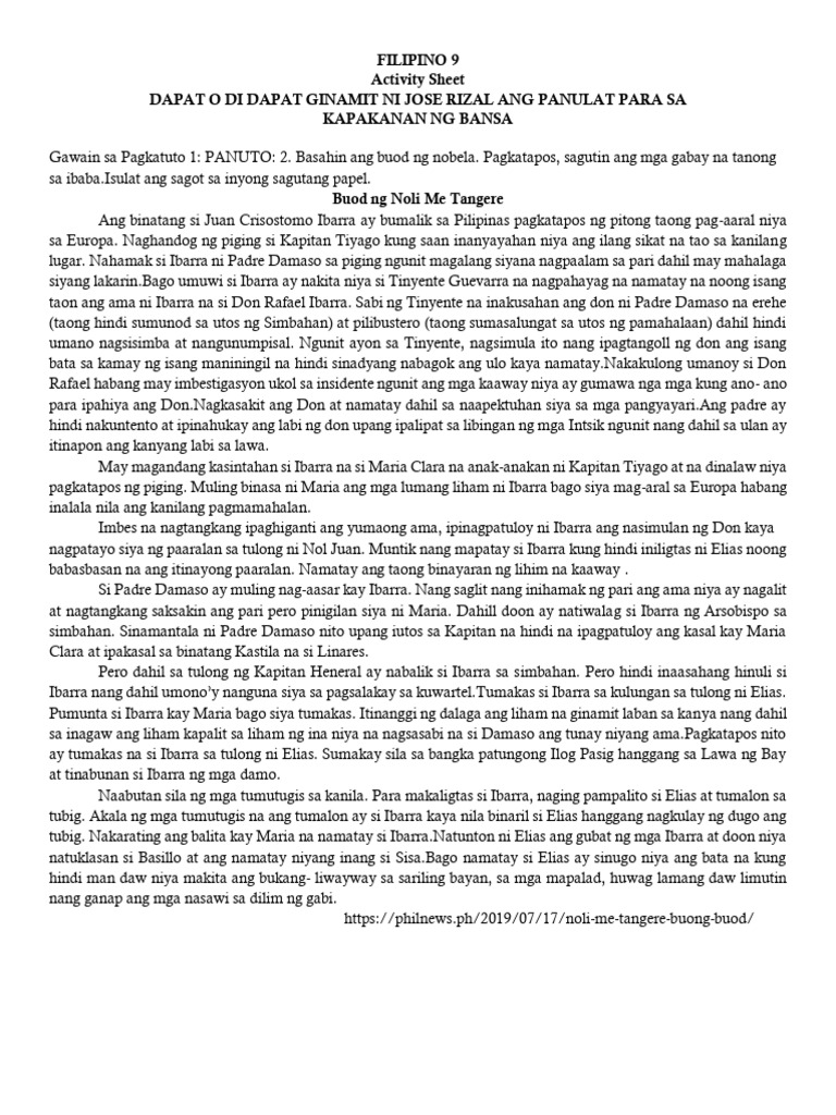 Filipino 9 Activity 1 Q4 - Week2 | PDF