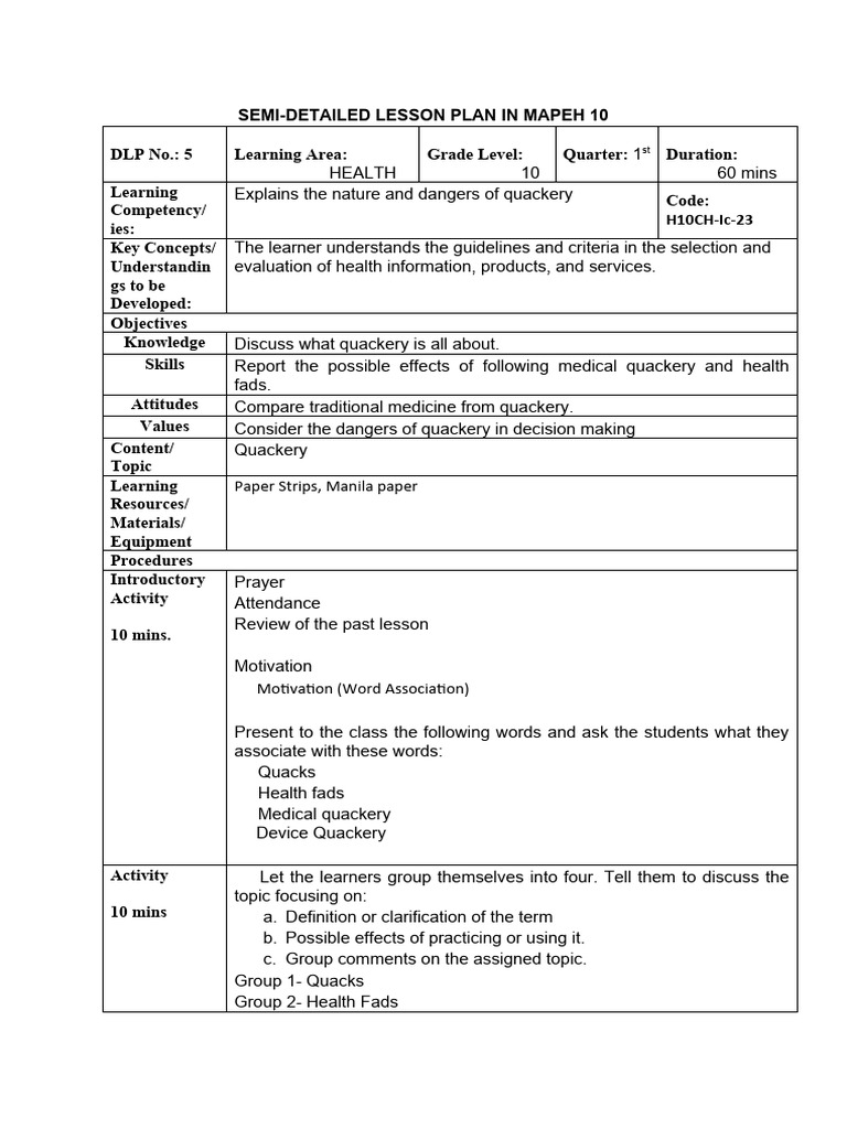 HEALTH10 L5 Q1 MELCs | PDF | Learning | Cognition