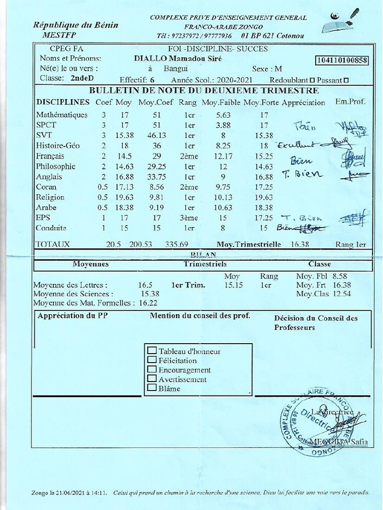 Bulletin 2nded 2ème Trimestre | PDF