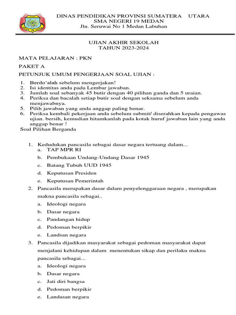 Soal Uas Pkn-A 2024 | PDF | Politik | Ilmu Sosial