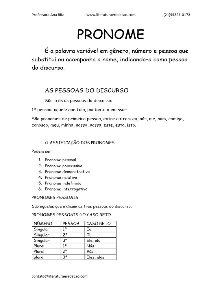 Pronomes Aula 1 Pdf Pronome Linguística