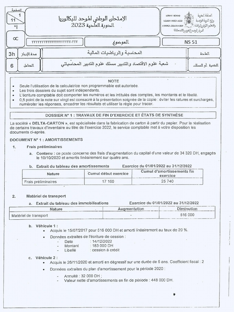 Examen Comptabilite 2023 NS 1 | PDF