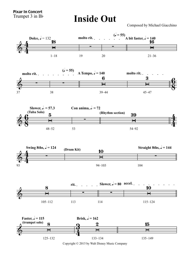 PixarLive Inside Out - Trumpet 3 in BB | PDF | Musical Notation ...