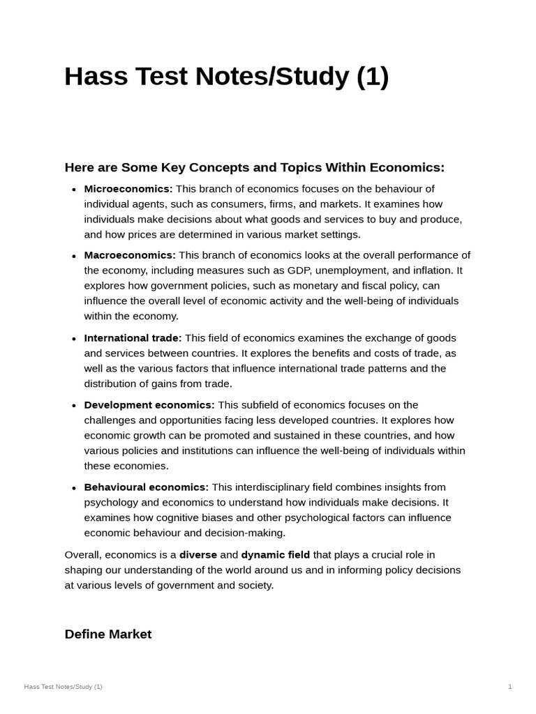 HASS Economics | PDF | Economics | Market (Economics)
