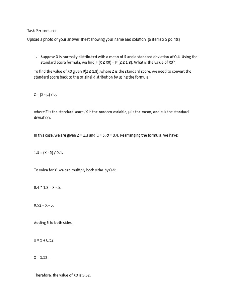 Task Performance Quantitative | PDF | Normal Distribution | Probability Density Function