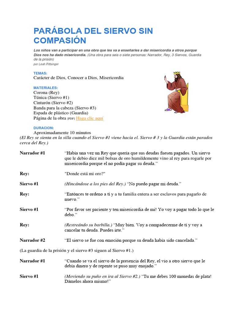 Parábola Del Siervo Sin Compasión 1 | PDF | Parábolas de Jesús | Misericordia