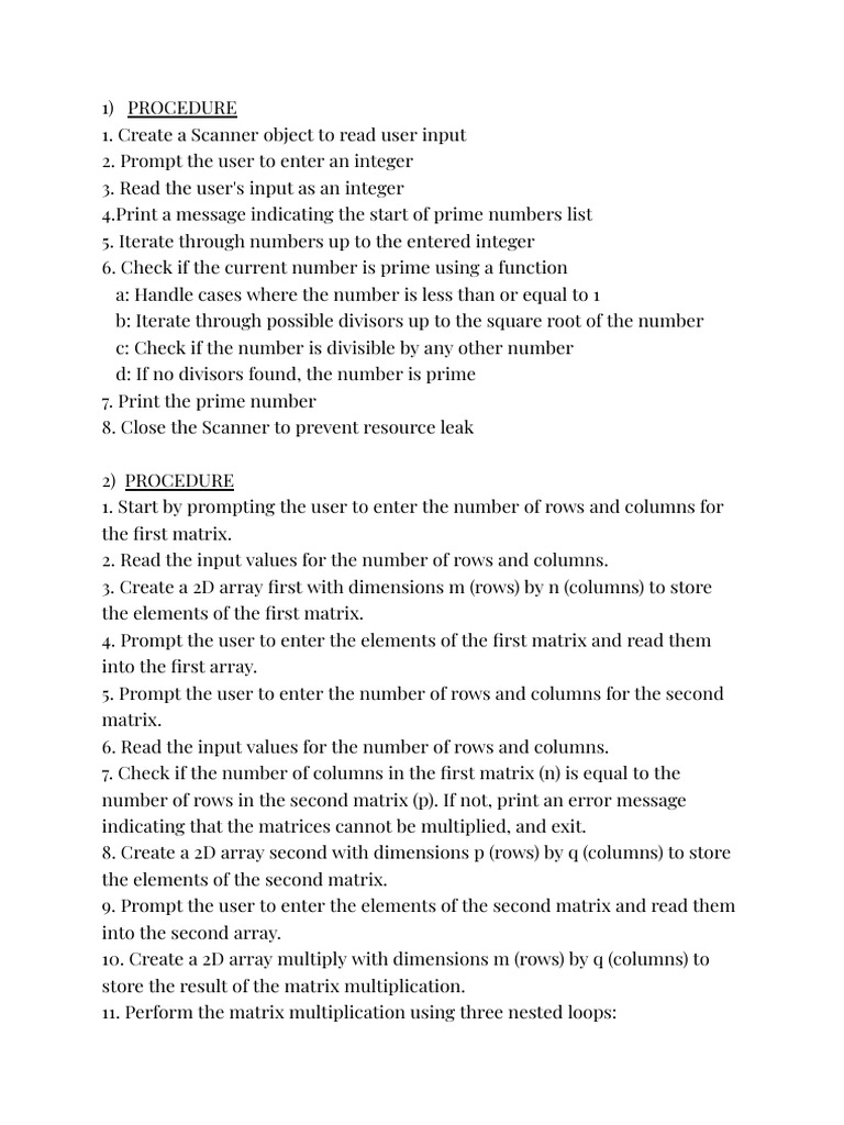 Procedure Pdf Matrix Mathematics String Computer Science 5558