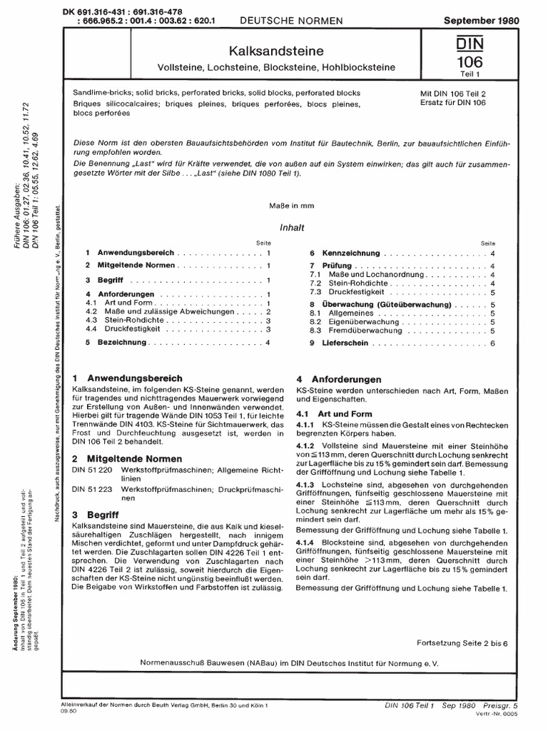 Din 106-1 1980-09 | PDF