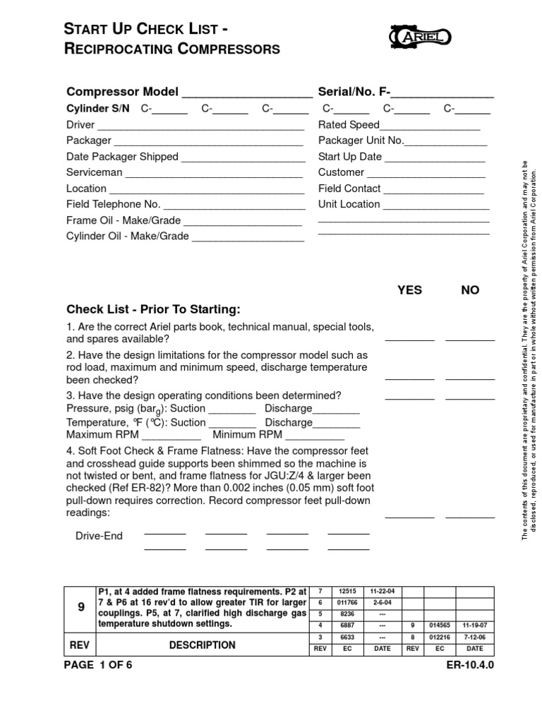 Check List Compresor | Gas Compressor | Piston