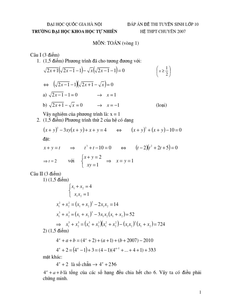 Dap An Vong 1 2007 | PDF