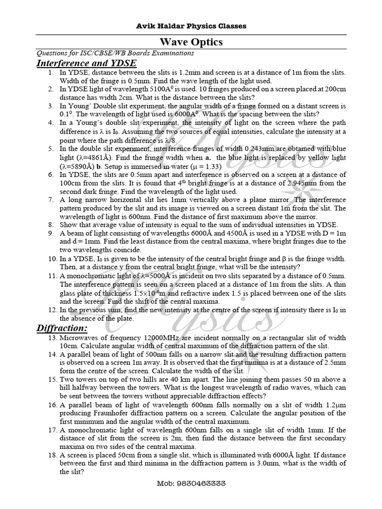 Wave Optics Boards | PDF | Diffraction | Wavelength