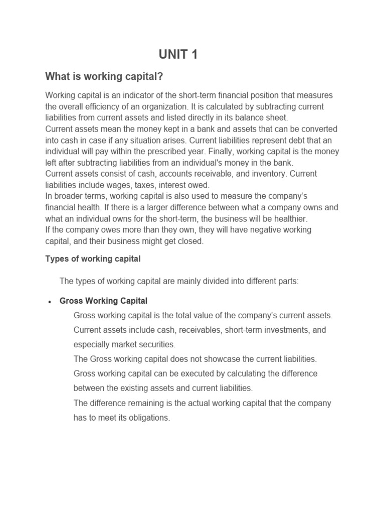 Working Capital Unit 1 To 4 | PDF | Factoring (Finance) | Loans