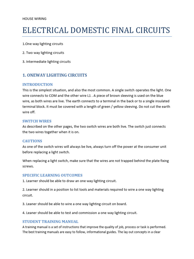 One Way Lighting Circuit | PDF | Electricity | Electrical Engineering