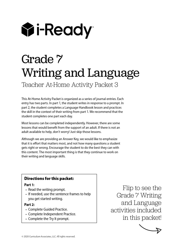 Iready at Home Activity Packets Teacher Ela Grade 7 P3 | PDF | Adverb ...