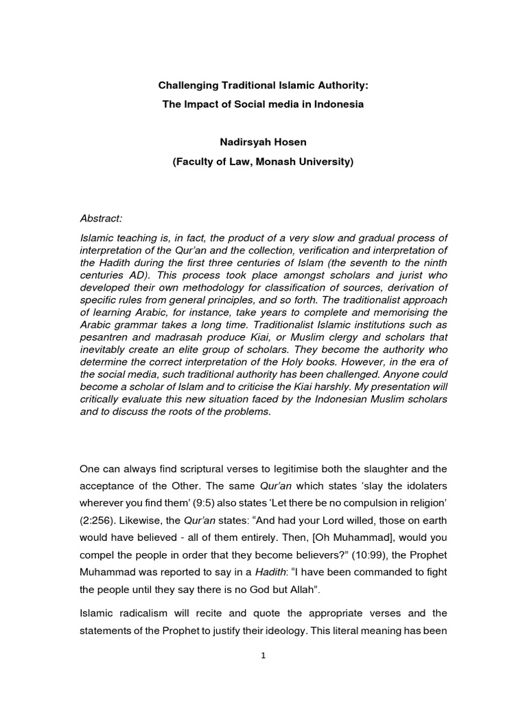 PROF NADIER. Traditional Authority and Social Media - HOSEN | PDF | Hadith | Quran