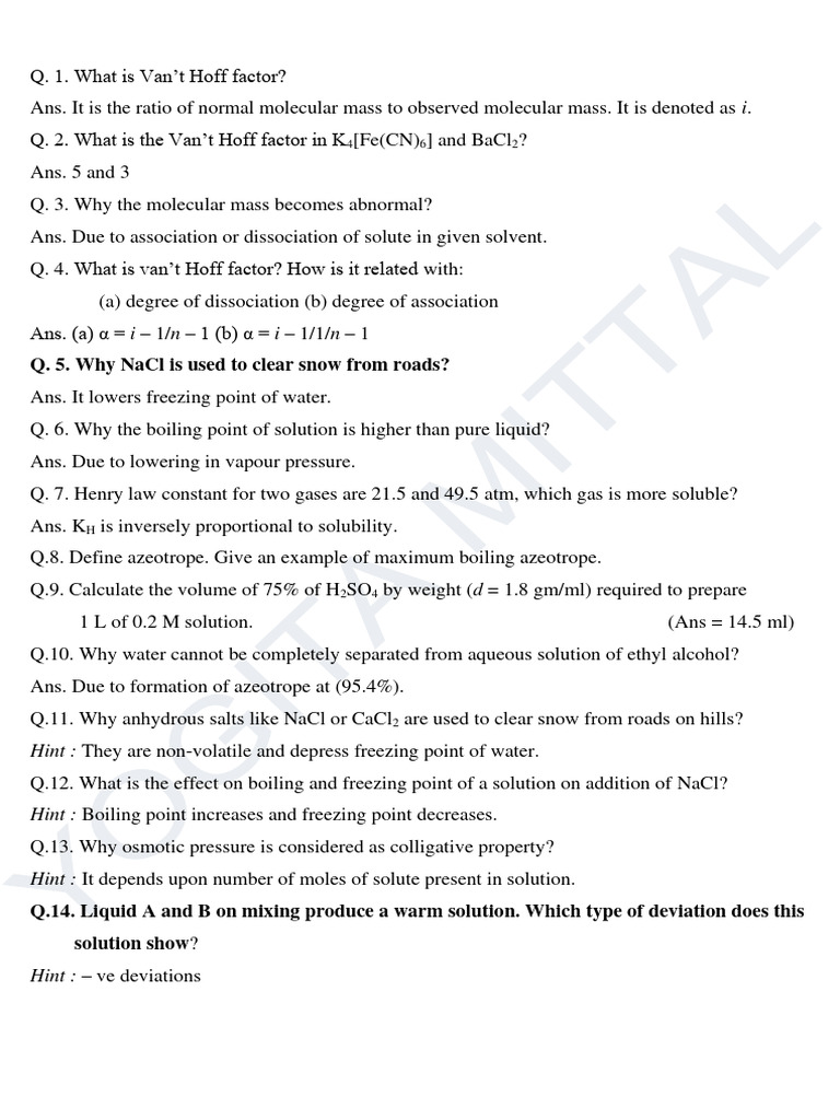 Understanding Van't Hoff Factor and Colligative Properties | PDF ...