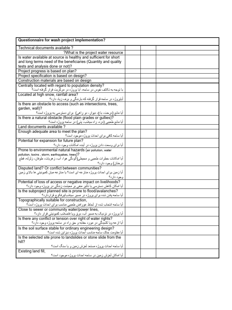 Sub-Project Site Selection Criteria & Evaluation Checklist | PDF