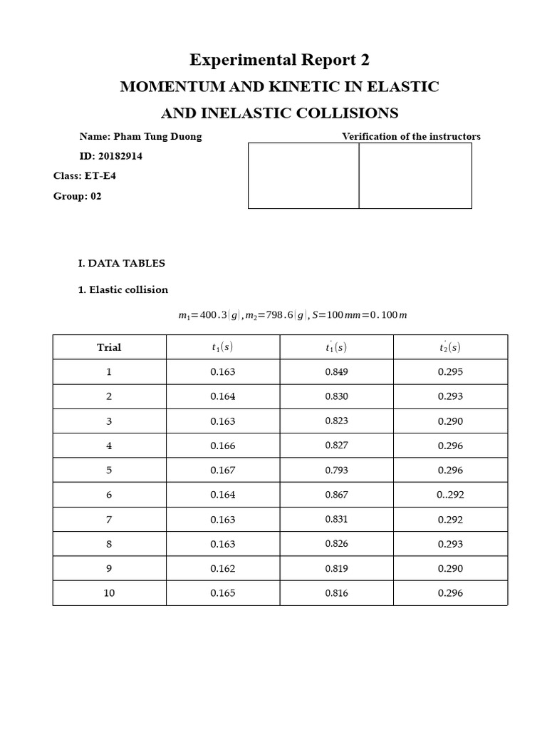 Experimental Report 2: Momentum and Kinetic in Elastic and Inelastic ...