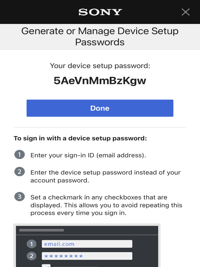 Generate or Manage Device Setup Passwords Sony | PDF