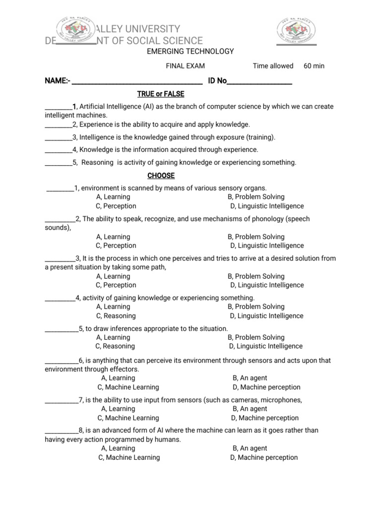 Emerging Technology Final Exam | PDF
