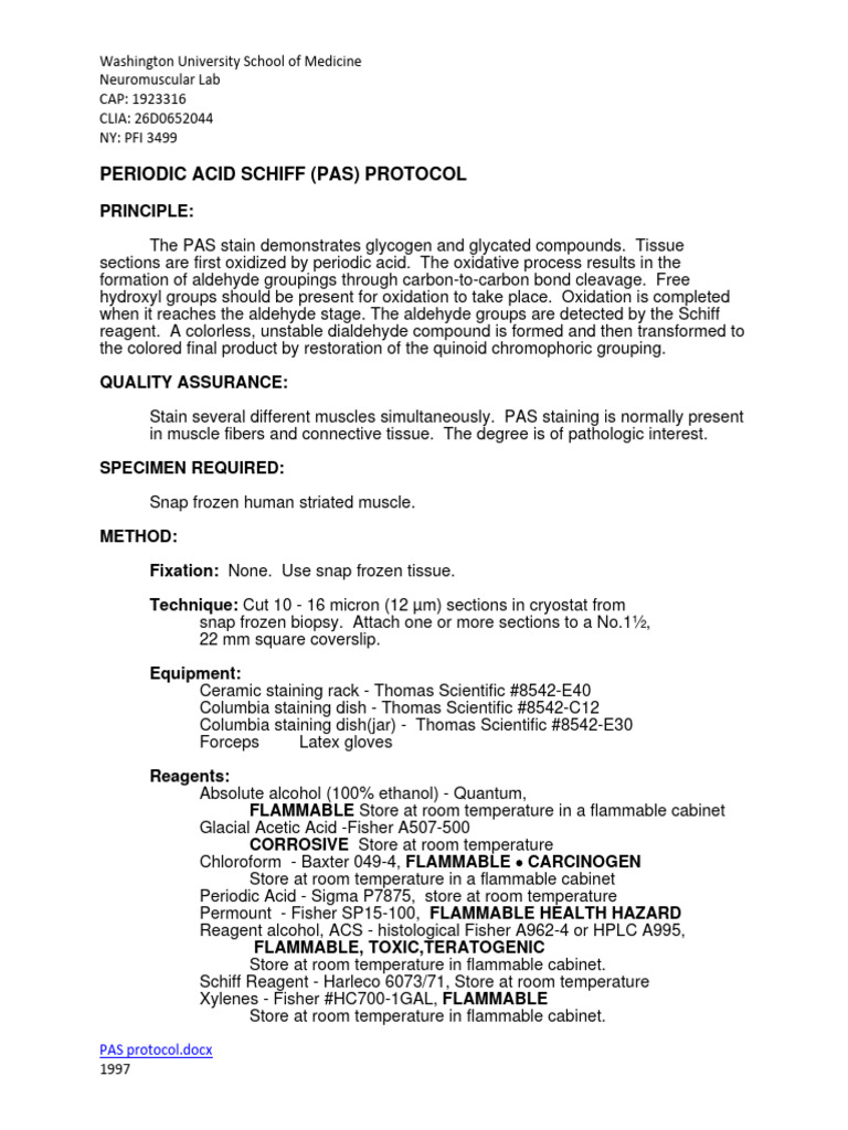 Periodic Acid Schiff (Pas) Protocol: Principle | PDF | Staining | Aldehyde