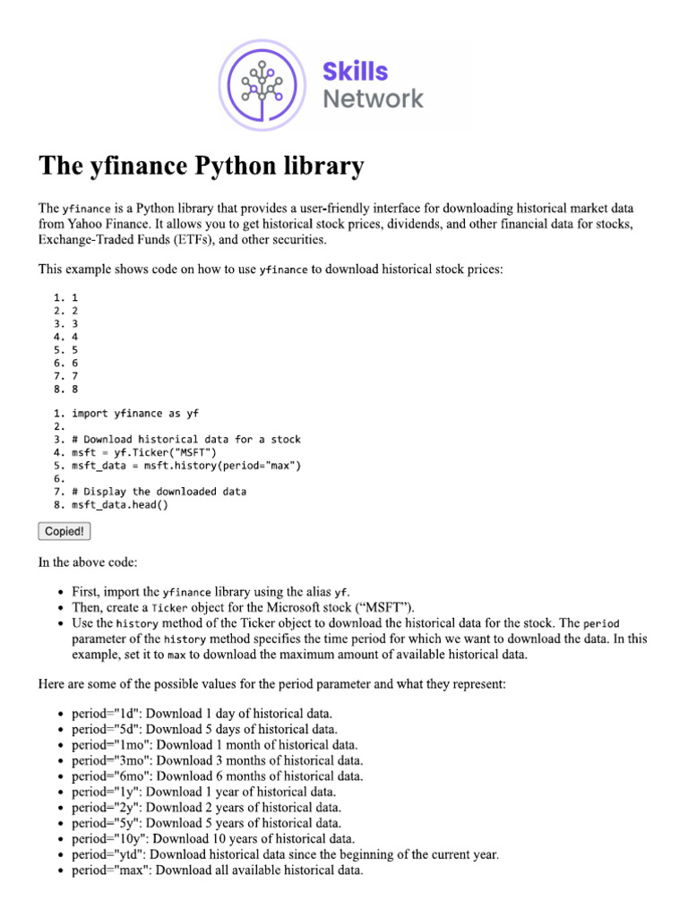 The Yfinance Python Library | PDF
