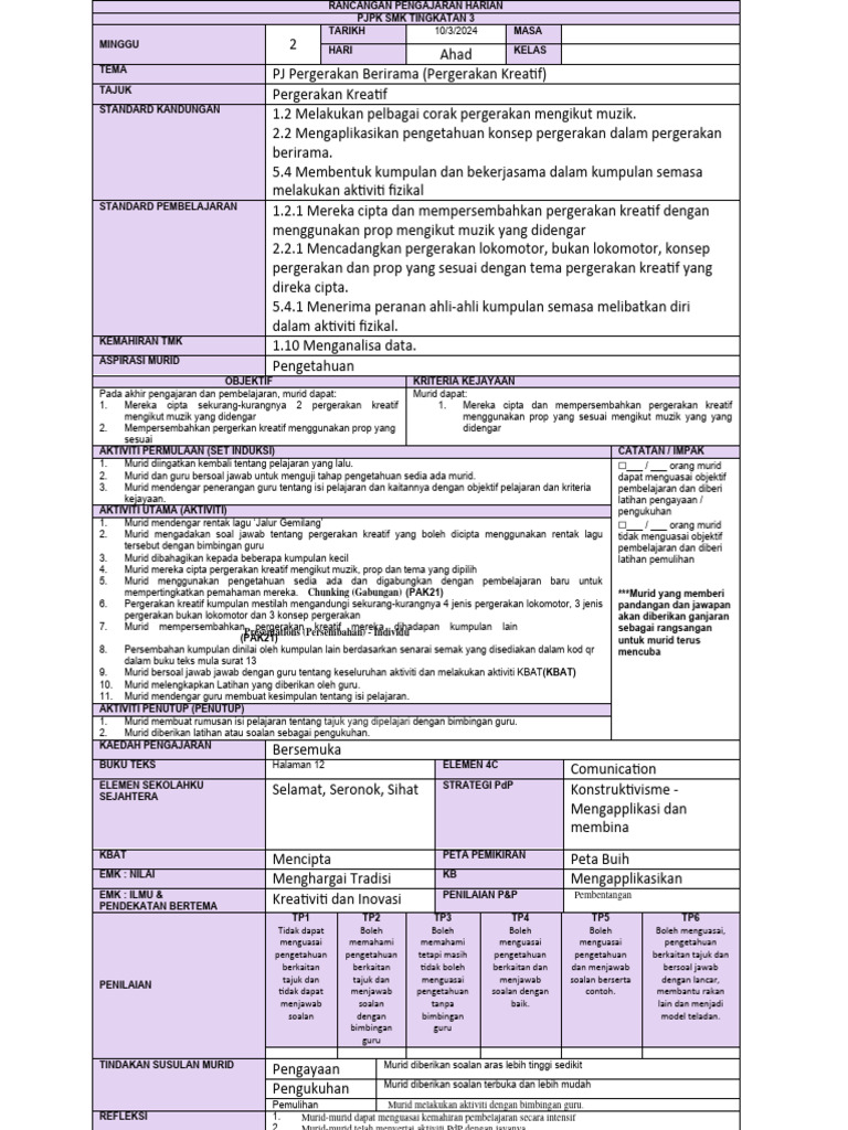 Rph Smk Minggu 2 Pjpk Tingkatan 3 2024-2025 by Cikgu Gorgeous - Copy | PDF